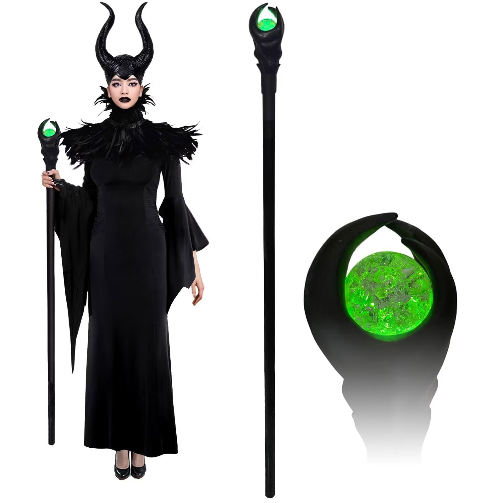 ddxx 51Inch Green LED Light Maleficent Staff Magical Scepter Wand ...