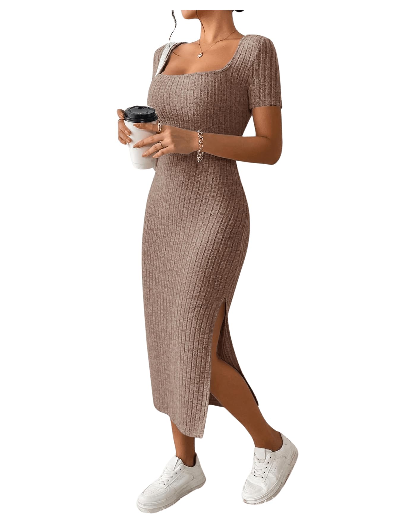 SOLY HUX Women's Summer Bodycon Dresses Square Neck Short Sleeve Casual ...