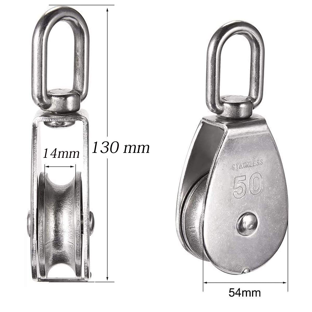 2Pcs M50 Single Pulley Block Heavy 304 Stainless Steel Pulley 400Kg ...