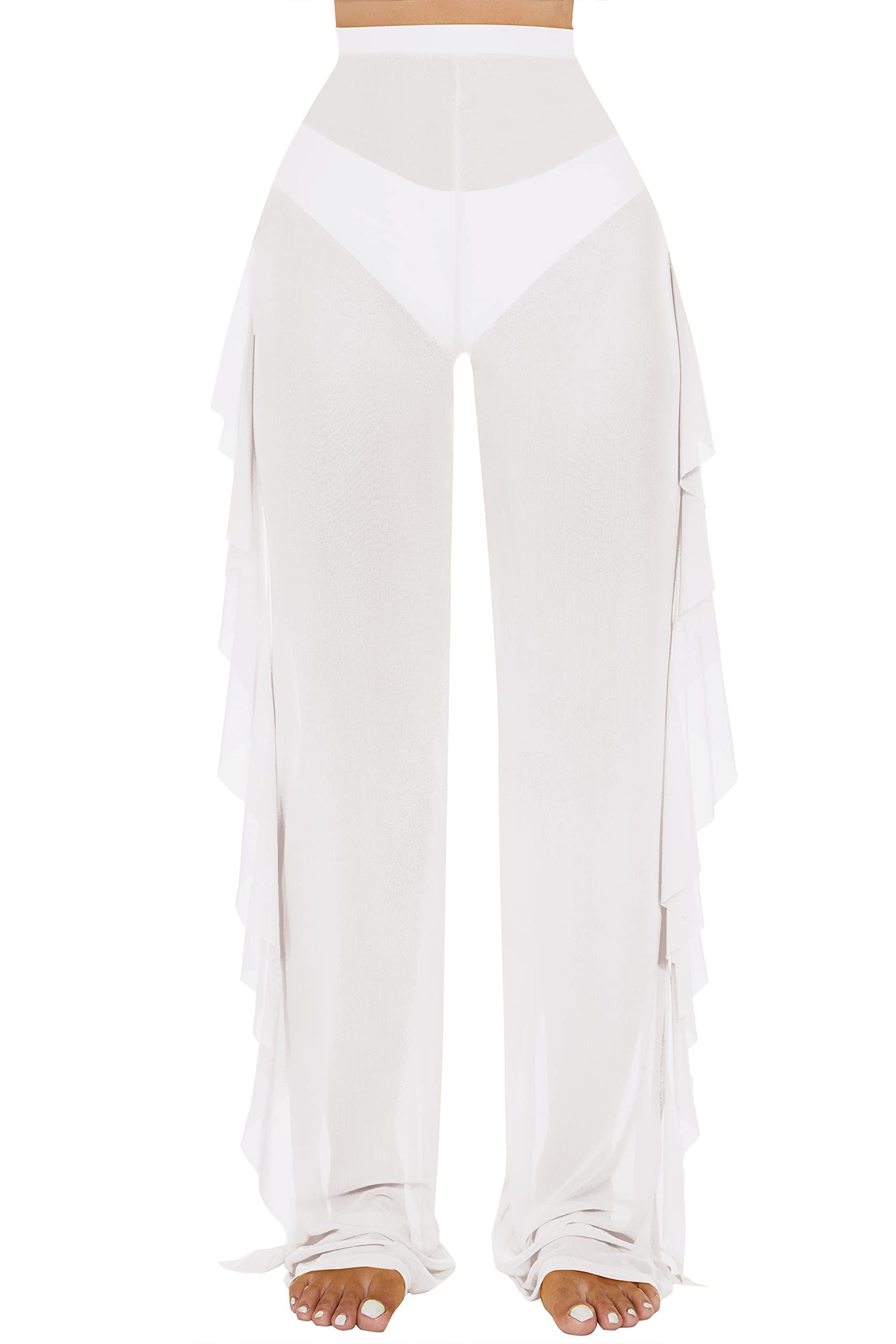 Jumppmile Women's Sexy Ruffle Sheer Mesh Bikini Swimsuit Bathing Wear ...