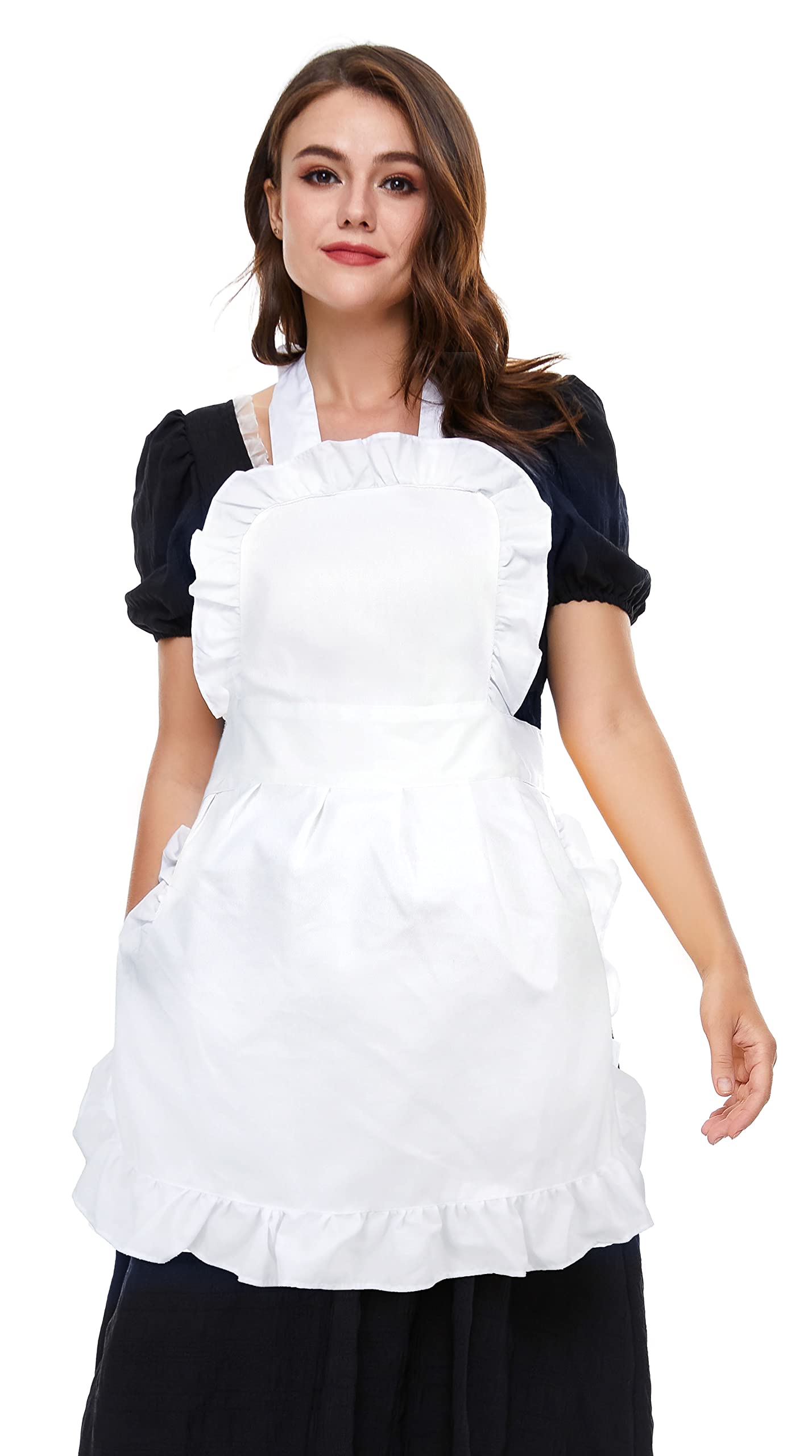 LilMents Women's Ruffle Outline Retro Apron Kitchen Cake Baking Cooking ...