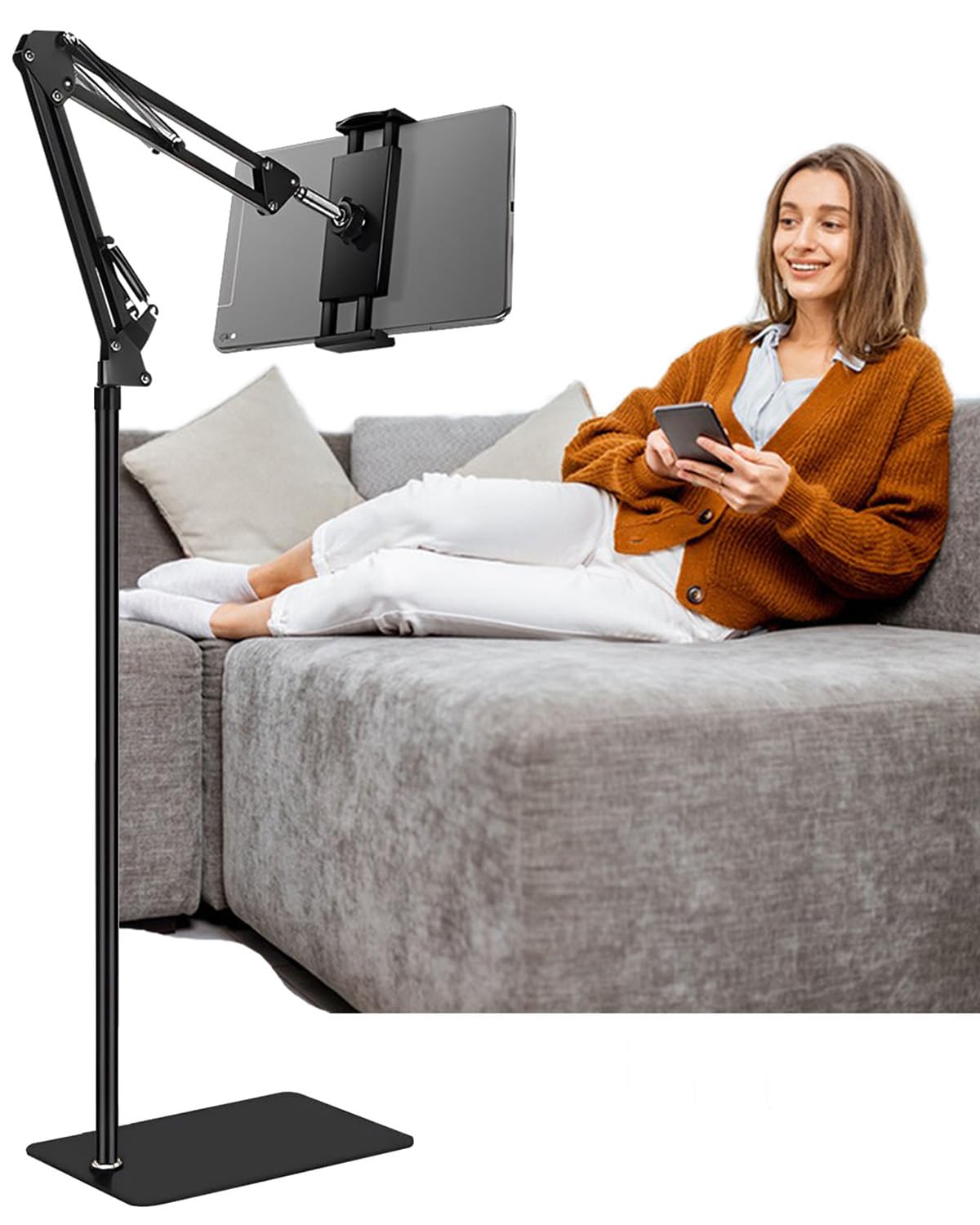 iPad Tablet Floor Stand, Overhead Phone Mount - Adjustable Angle Height ...