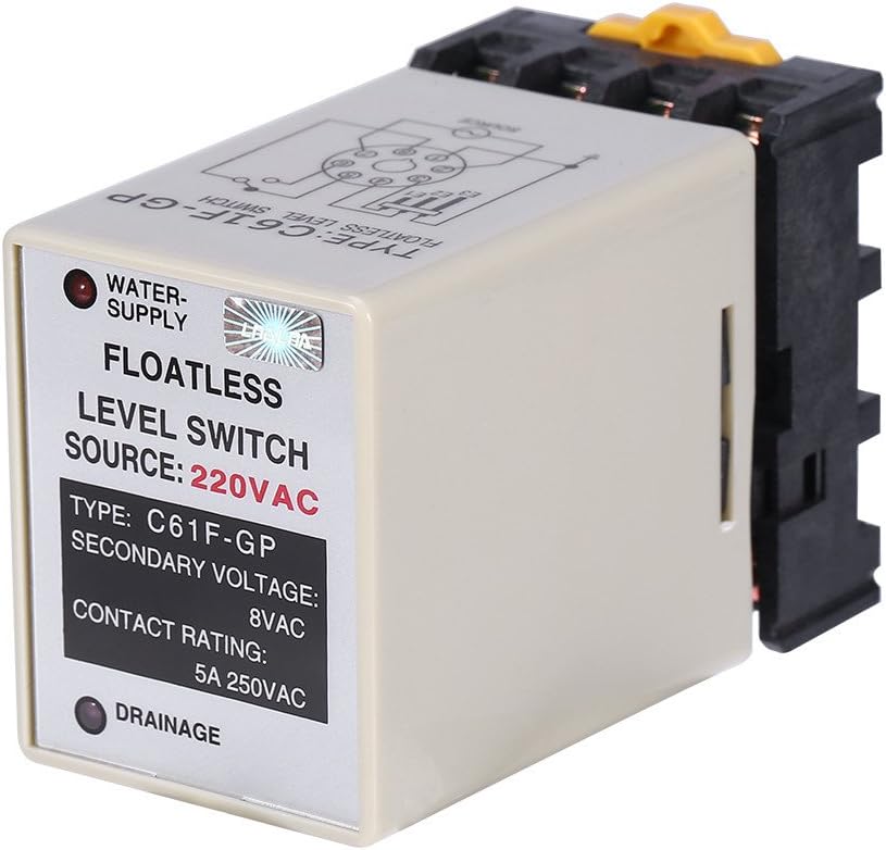 AC220V 50/60HZ Floatless Liquid Level Switch Water Level Control Relay with Base Socket C61F-GP ...