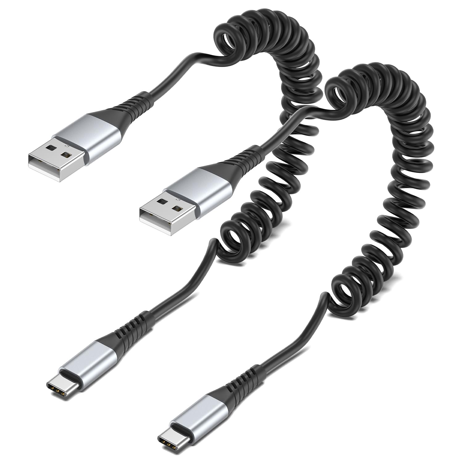 Coiled USB C Cable, 2 Pack USB to USB C Coiled Cable for Car Short USB ...