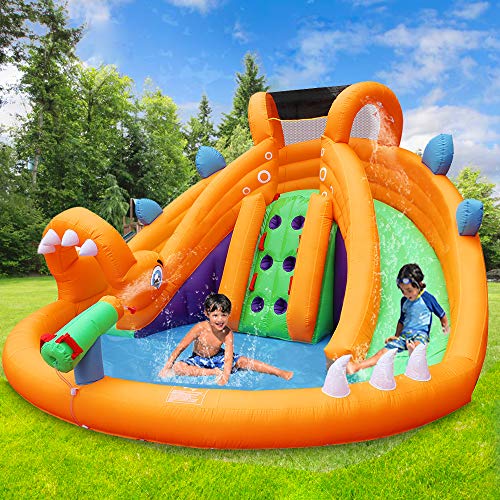 RETRO JUMP Inflatable Water Slide with Blower Dinosaur Dual Slides ...