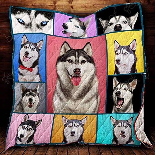 Funny Husky Dog Quilt SS205-Quilted Comforter King and Queen Size ...