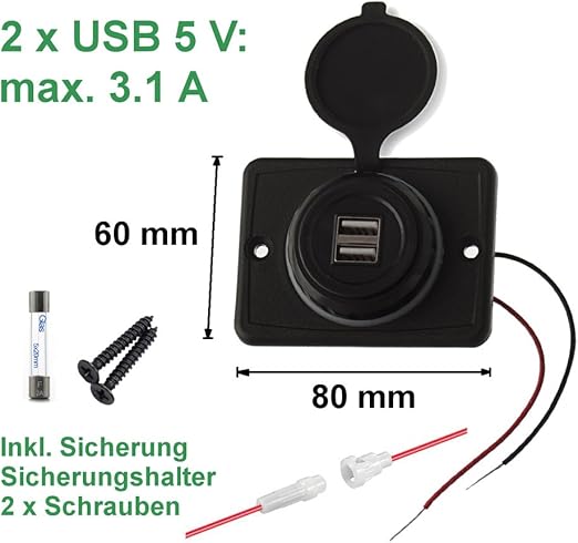 Dual USB Aufbaubuchse 3.1 A 5V 2 x USB Buchse Doppel 12: Amazon.de ...