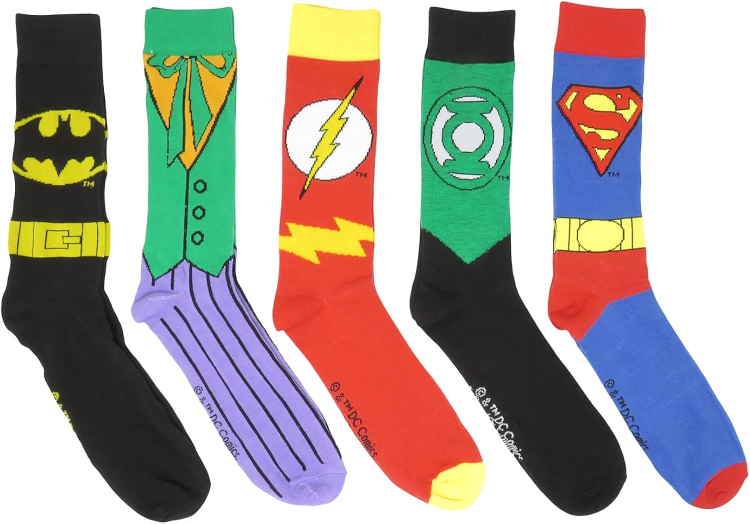 DC Comics Superhero Comic Character Crew Socks (Pack of 5 pairs) at ...