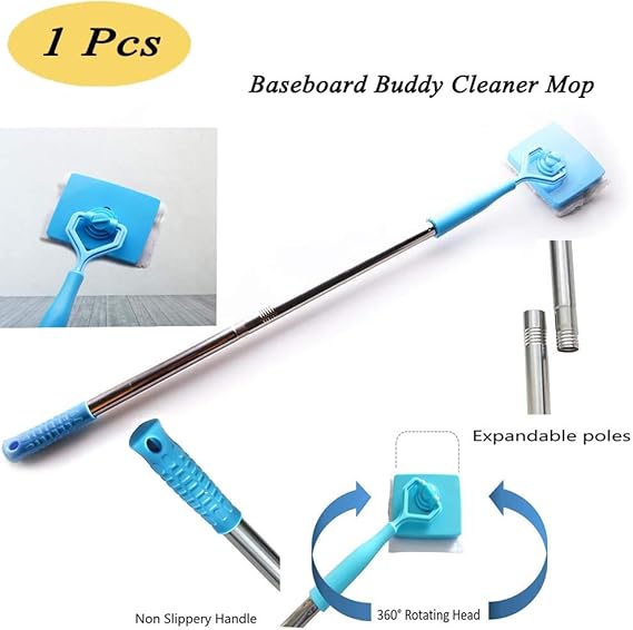 Baseboard Buddy Cleaner Mop,Long Handle Adjustable Conforming Baseboard ...