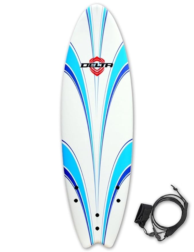 Alder Delta Hybrid Fish Foam surfboard 6ft 6 - White/Blue: Amazon.co.uk ...