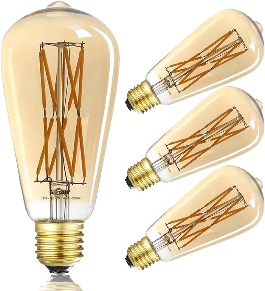 LEOOLS LED Amber Edison Bulb Dimmable 12W, 2500K Warm White, 1200LM ...
