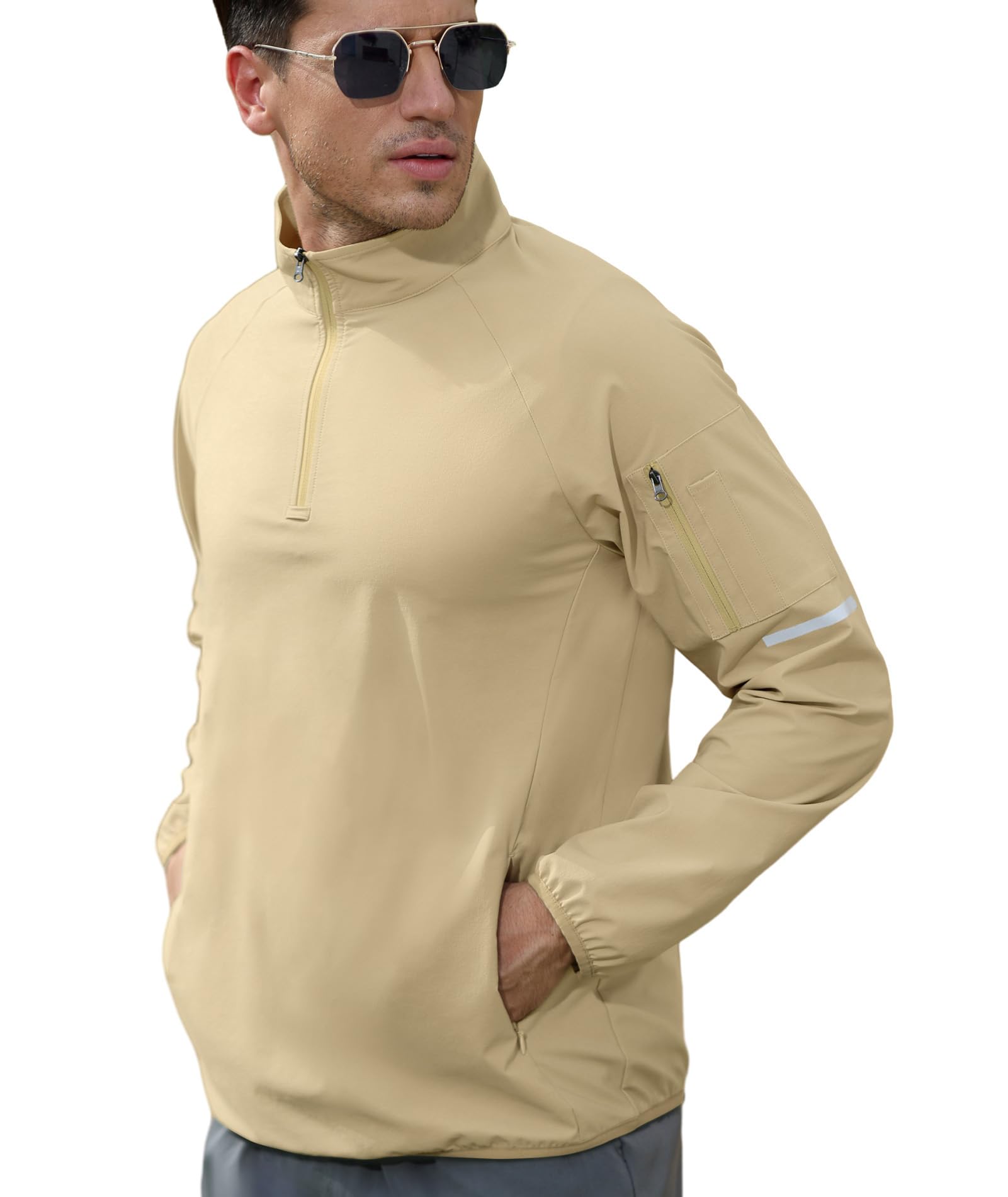 WIGUREN Men's Quarter Zip Pullover Tops Lightweight Waterproof Mock ...