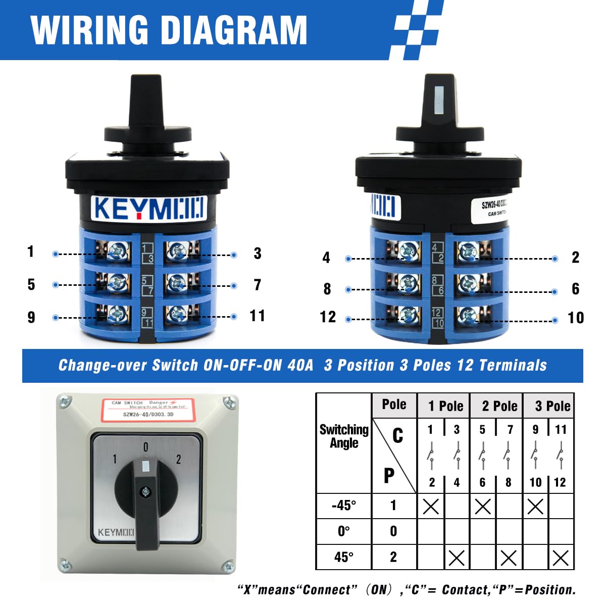 Mua KEYMOO 40A Rotary Changeover Switch with Exterior Box, 3 Position 3 ...