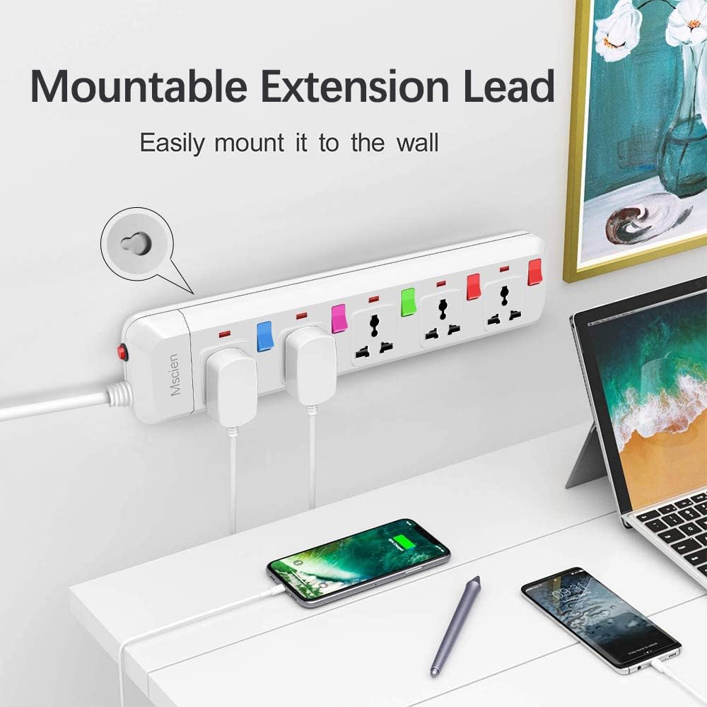 Mscien 5 Way Extension Lead,Individually Switched Overload Protection ...