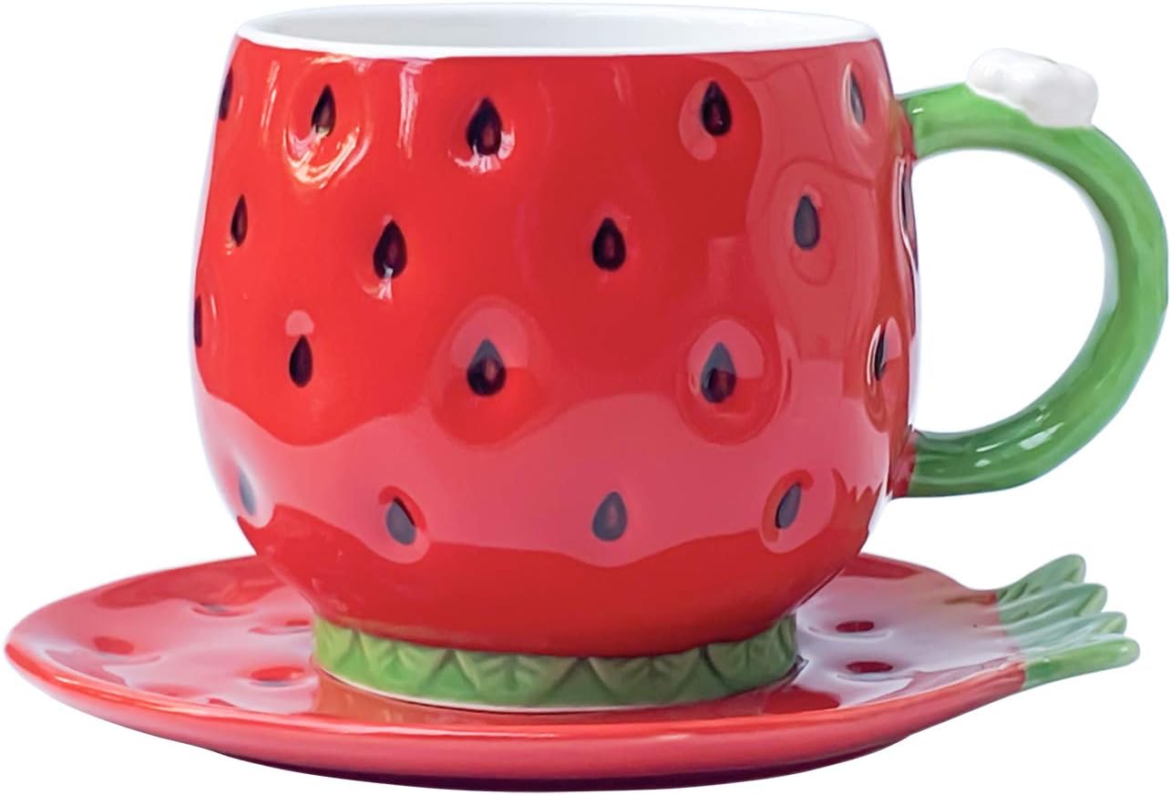 Amazon.com | Noviko Strawberry Coffee Cup Ceramic Tea Cup with Saucer ...