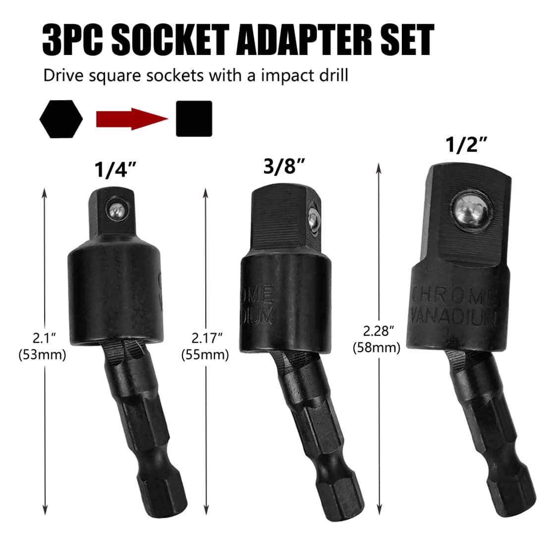 Mua Hymnorq 3PC Wobble Socket Adapters, 360 Degree Rotatable Universal ...