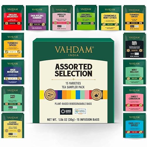 VAHDAM, Assorted Tea Sampler (15 Different Variety in Individually ...