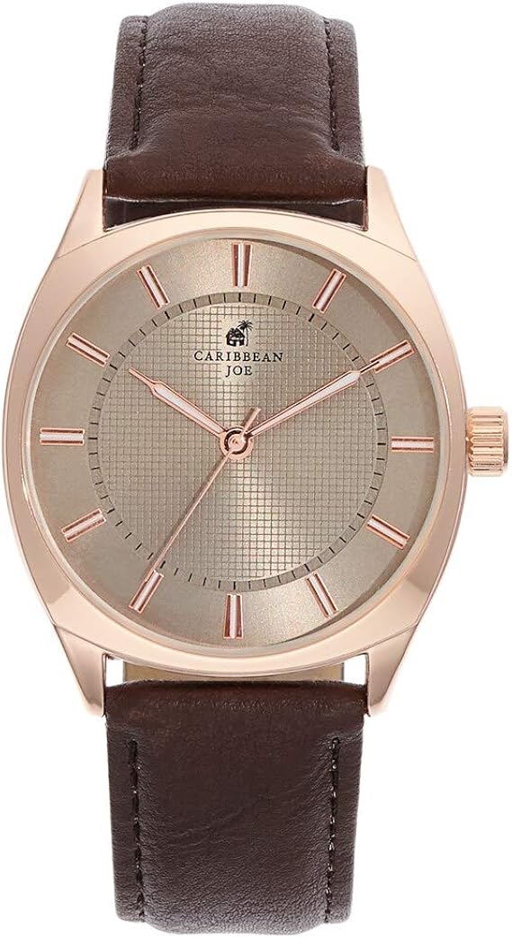 Caribbean Joe Men's Rose Gold Tone Brown Band Watch: Amazon.co.uk: Watches