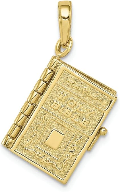 Amazon.com: Finejewelers 10k Yellow Gold 3D Holy Bible Book with Lord's ...