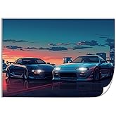 Amazon.com: Jdm Anime Sunset Japanese Car S13 Car Posters for Bedroom ...