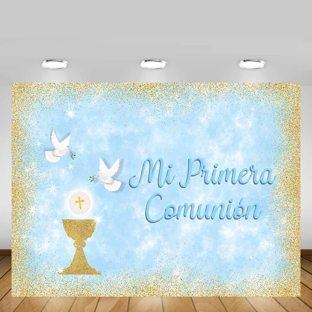 MEHOFOND 8x6ft Boy Baptism Backdrop Mi Primera Comunion Christening ...
