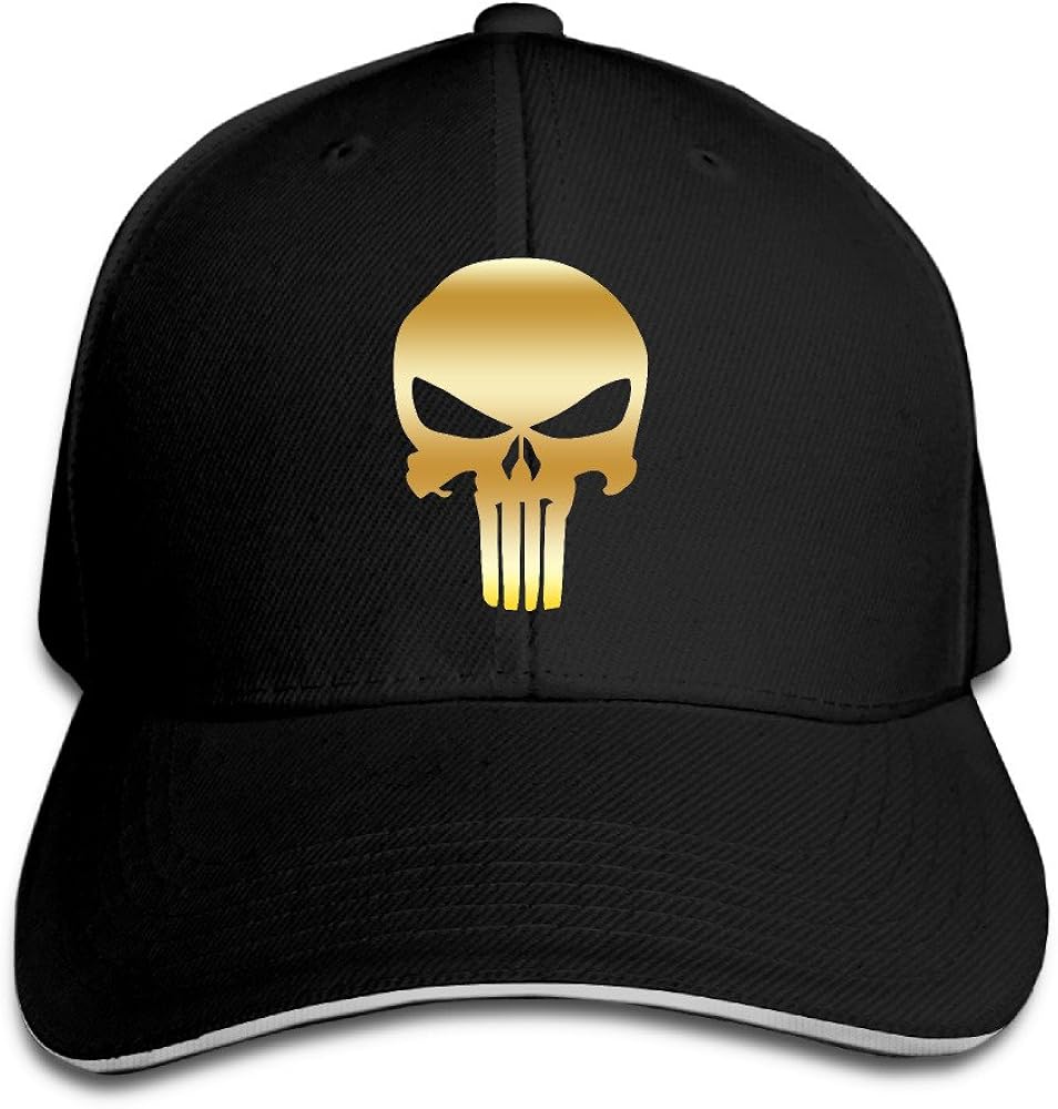 Punisher 2k Skull Gold Logo Men Baseball Cap Sandwich Peak Black ...