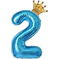 Amazon.com: 40 Inch Light Blue Number 2 and Mini Crown Balloon for 2nd ...