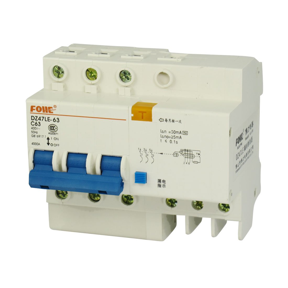 Buy IIVVERR AC 400V 63A 3 Poles Overload Protection ELCB Earth Leakage Circuit Breaker ...