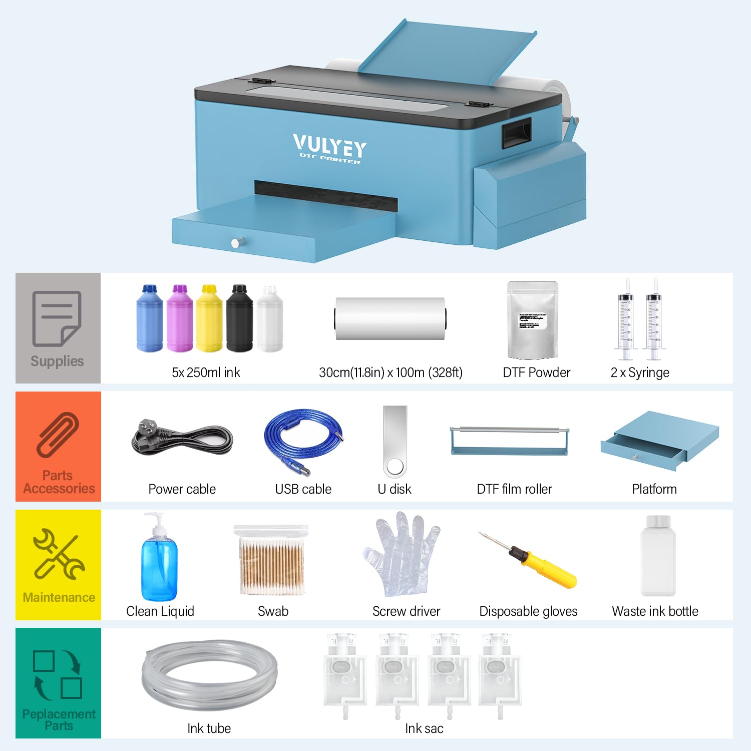 VULYEY L1800 DTF Printer A3 DTF Transfer Printer With Roll Feeder Direct To Film With Built-in ...