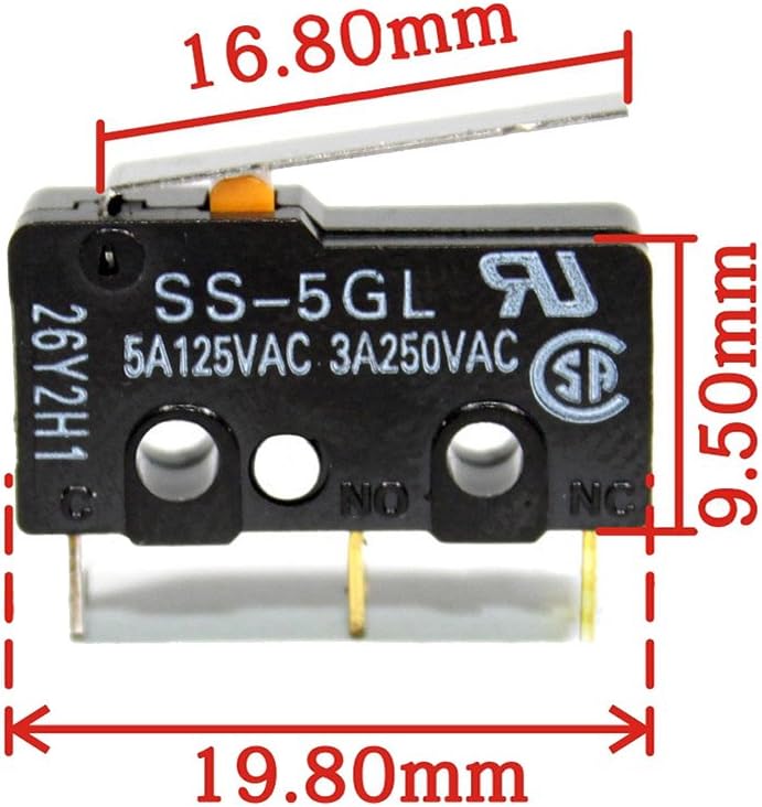 Micro Switch, 5 Piece 5A 250V Limit Switch, 3 Pins Long Straight Hinge Lever, Arm Push Button ...
