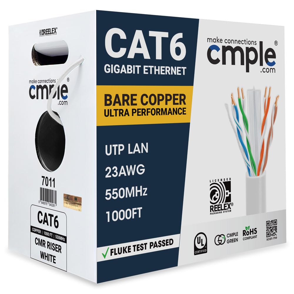 Mua Cmple - Cat 6 Cable 1000ft, 23 AWG Bare Copper Wire CMR Riser Cat6 ...