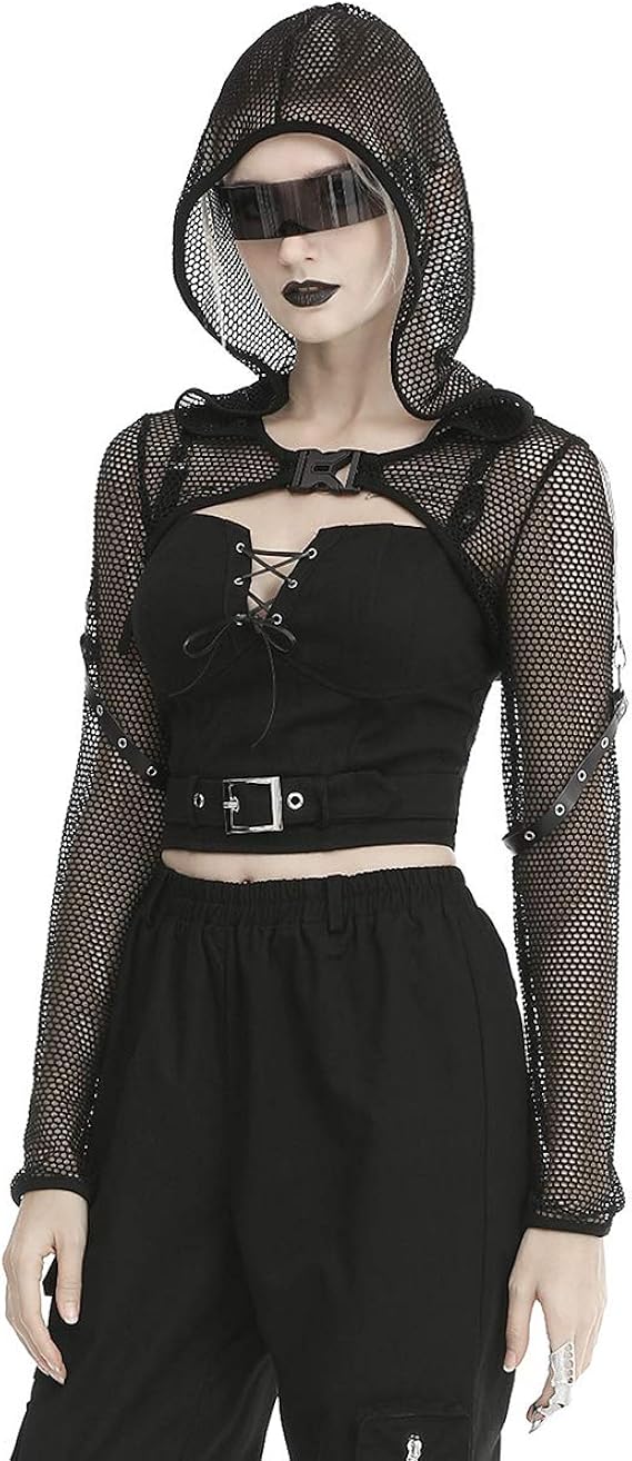 Dark In Love Cyberpunk Hooded Bolero Shrug Top Black Gothic Punk ...