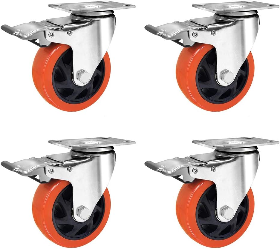 Firlarm – 100mm Heavy Duty Castor Wheels with Brake, Lockable 4 inch ...