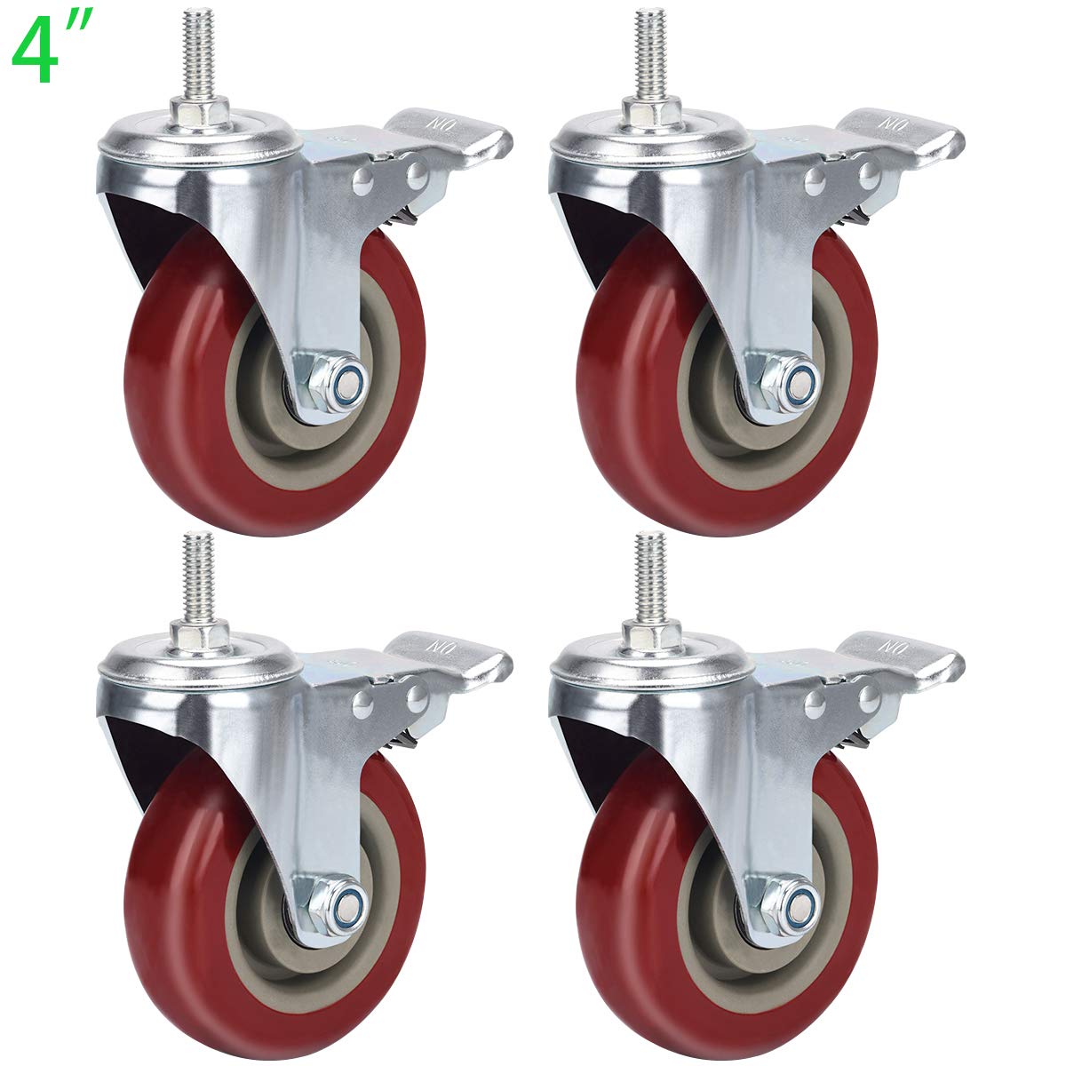 Casters Set Of 4 4 Inch Heavy Duty Stem Casters 360 Degree Swivel ...
