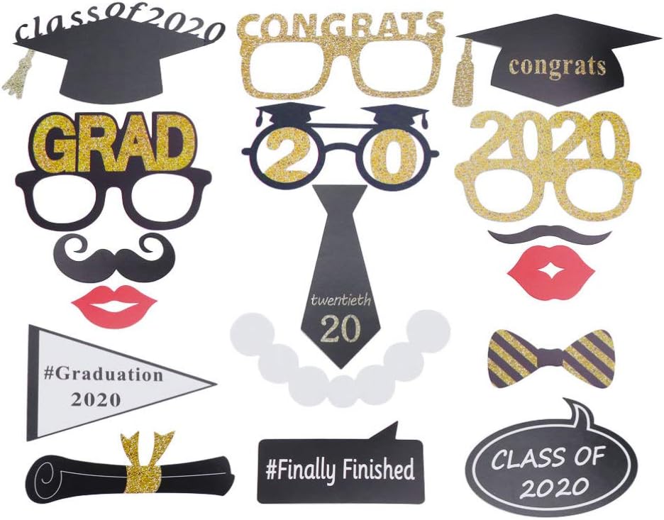 Amosfun Graduation Photo Props Glitter Graduation Phtoto Booth Props ...