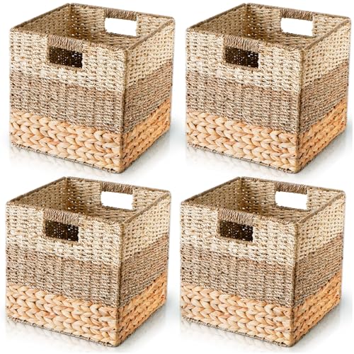 CHI AN HOME Wicker Storage Cubes 12x12, Set of 4 Heavy Duty Hyacinth ...