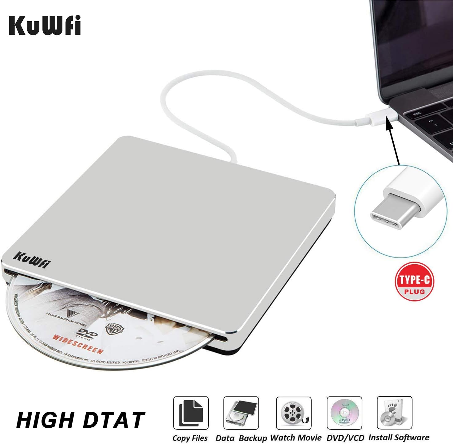 Lecteur CD DVD Externe，Graveur USB C & 3.0 Lecteur optique de CD ...
