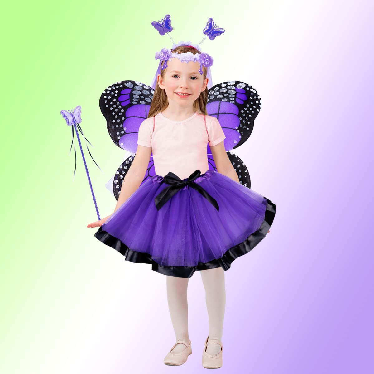 WILDPARTY Girl Fairy Costume Set With Butterfly Wings, Tutu, Magic Wand ...