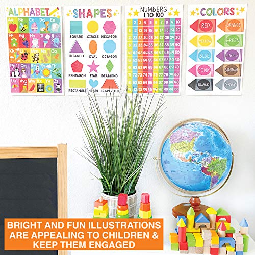 4 Alphabet, Count 1-100 Numbers, Colors, 2D 3D Shapes, ABC Posters For ...