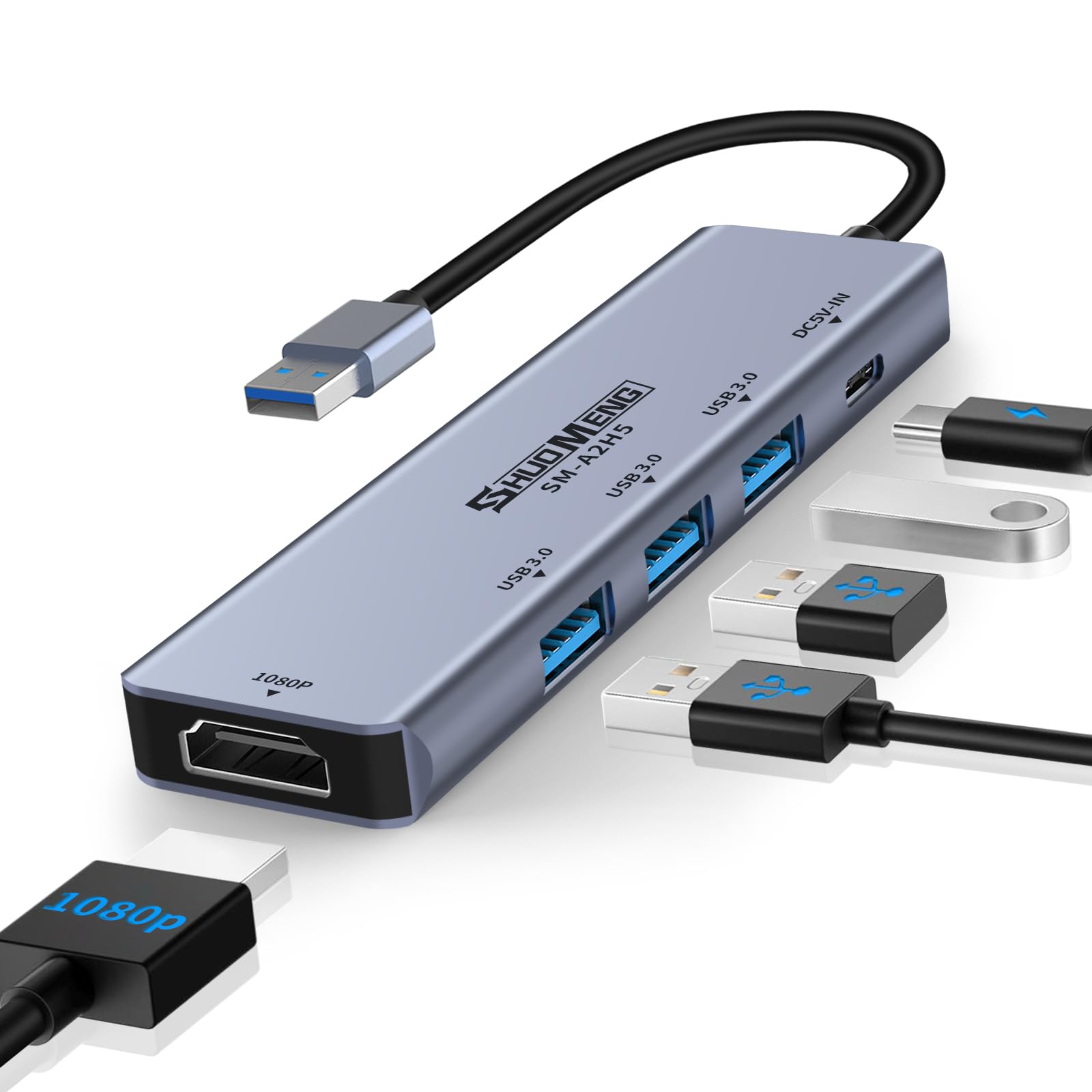 USB to HDMI Adapter, 4-in-1 USB 3.0 hub with 1080p HDMI for PC Laptop ...