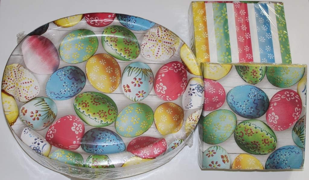 Amazon.com | Easter Paper Plates - Bright Egg Design Dinner and Napkin ...