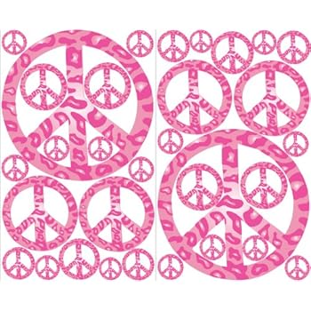 Amazon.com: Pink Leopard Print Peace Sign Wall Decals Stickers Decor ...