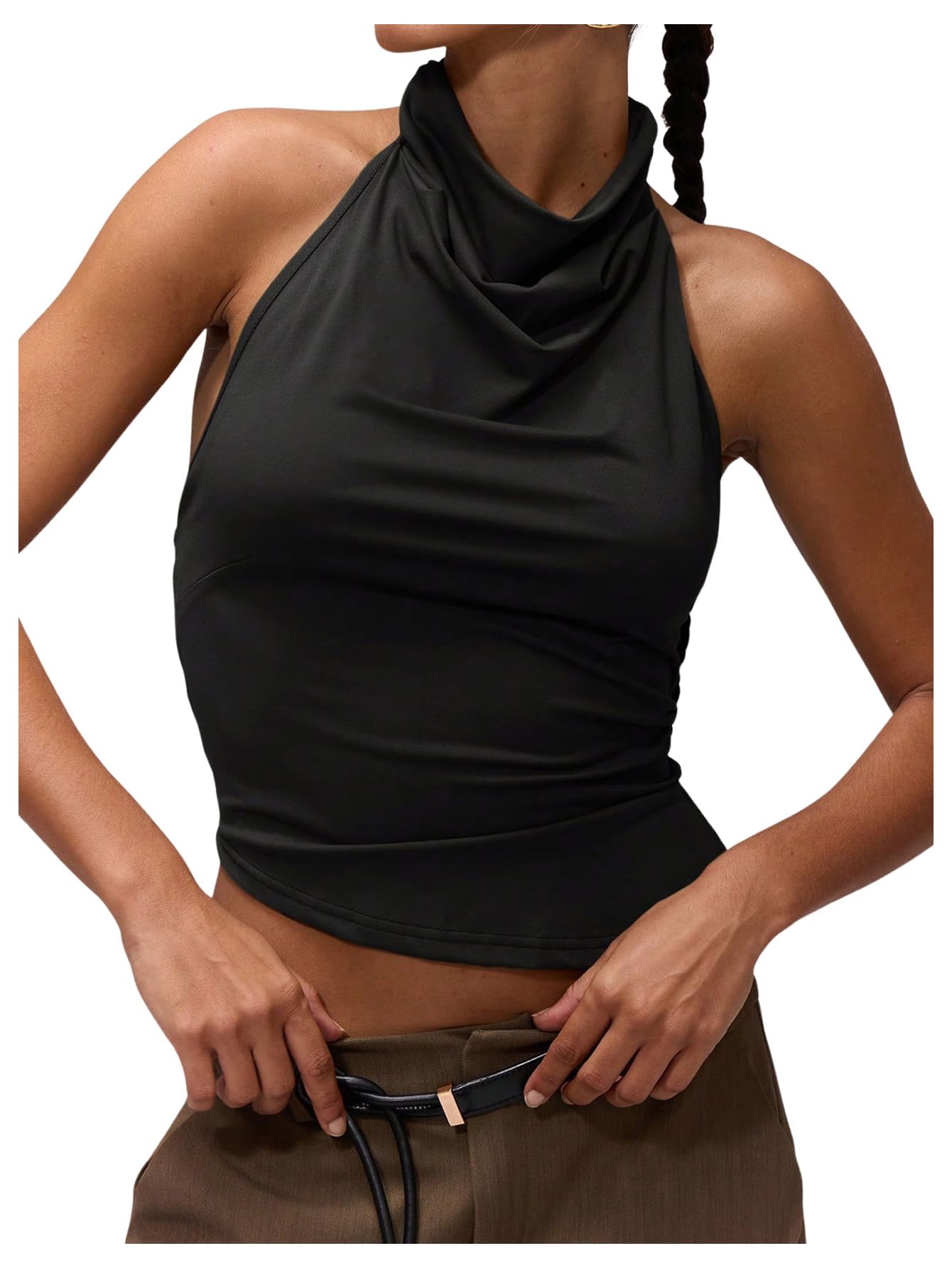 RoseSeek Women's Backless Halter Neck Tank Top Sleeveless Slim Fit Crop ...