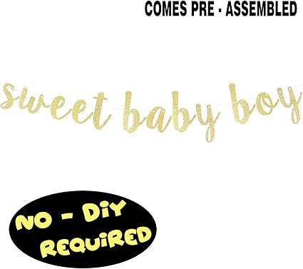Amazon.com: Sweet Baby Boy Gold Glitter Cursive Script Bunting Banner ...