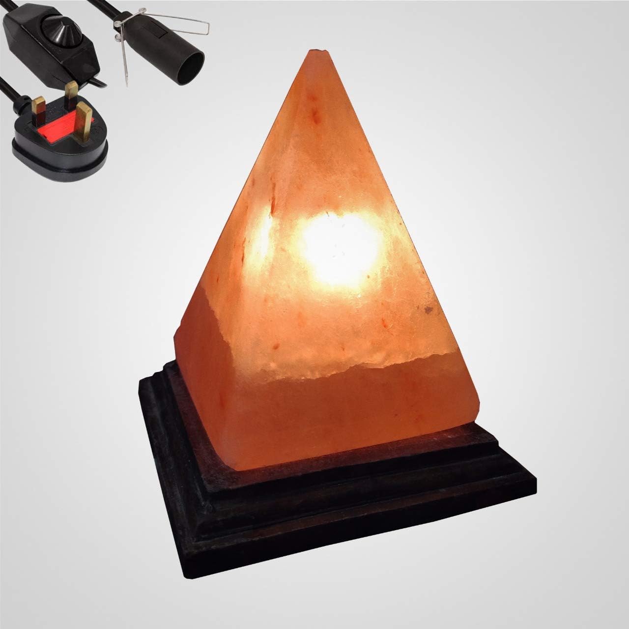 Himalayan Salt Lamp | Pyramid | Dark Hardwood Base | Dimmer Switch ...