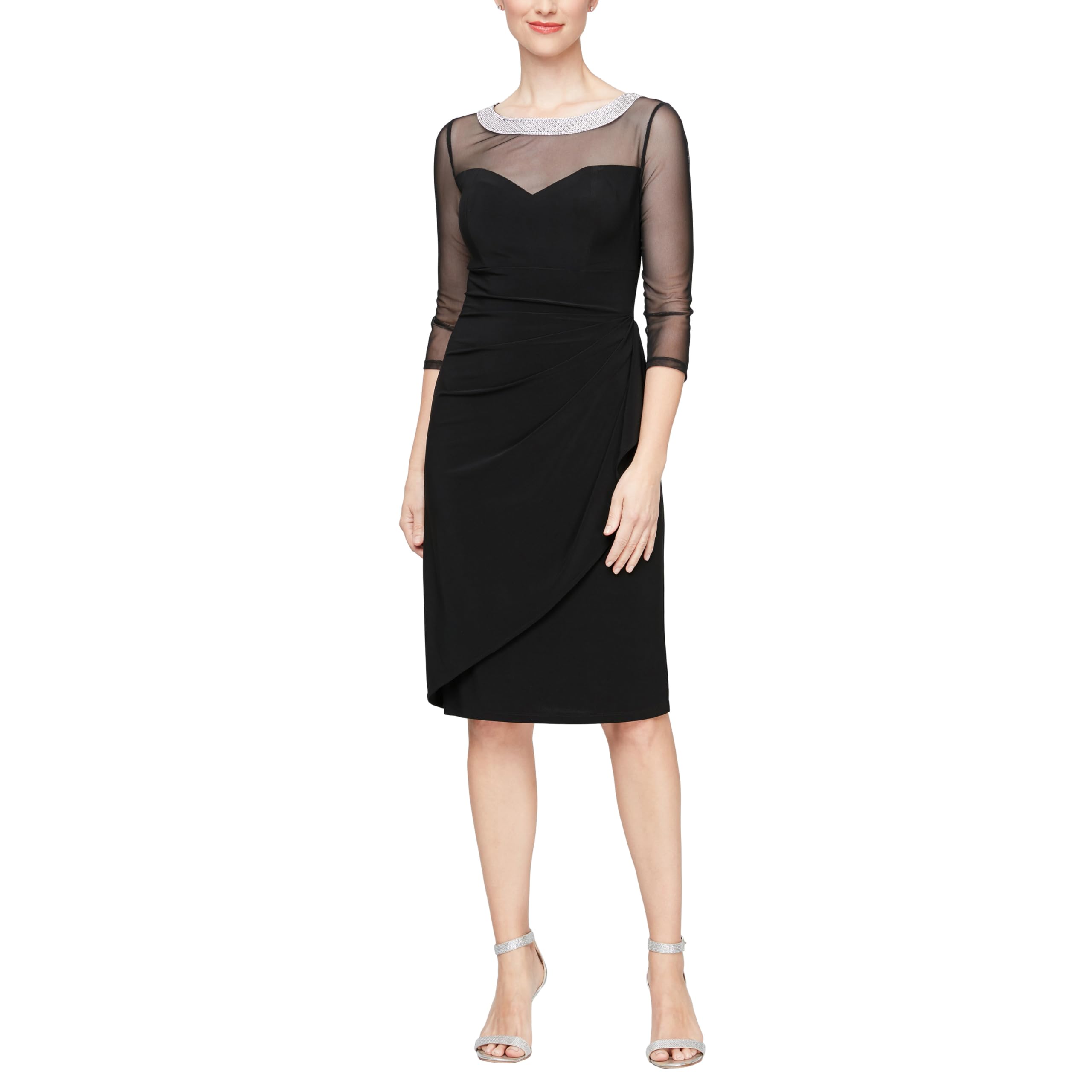 Alex Evenings Women's Short Shift Cocktail Dress with Embellished ...