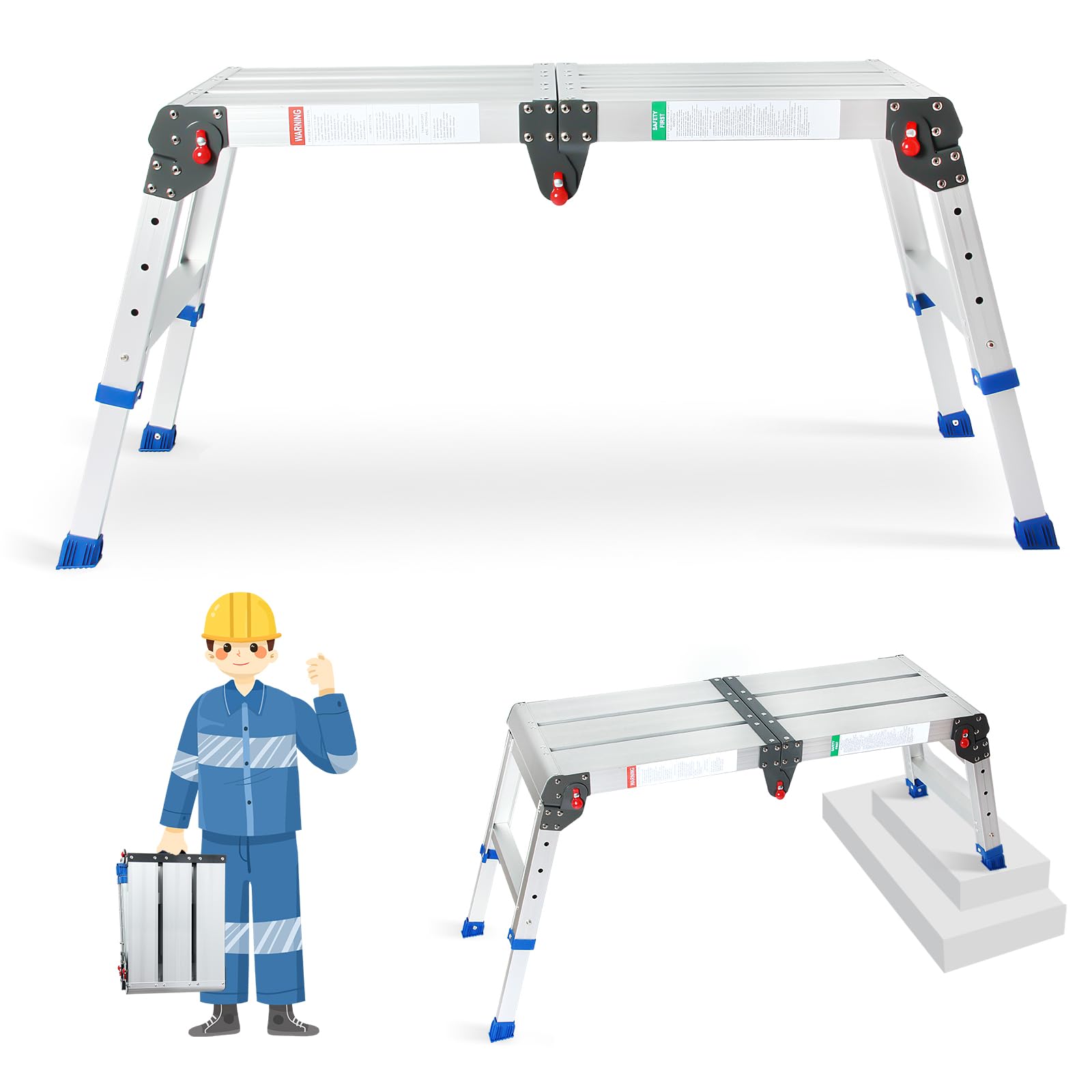 LEADALLWAY Adjustable Work Platform Foldable Step Stool 33in(L) x12in(W ...