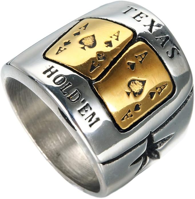 INRENG Men's Stainless Steel Texas Hold'em Poker Ring Ace of Spade Wide ...