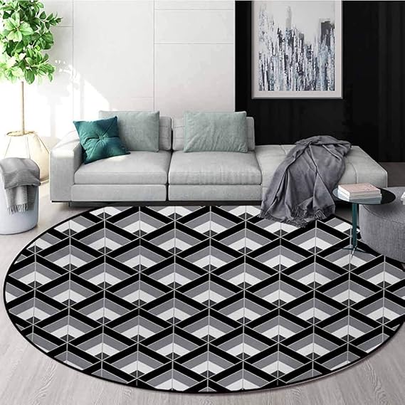RUGSMAT Grey And Black Round Area Rug,Bohemian Pattern With Triangles ...
