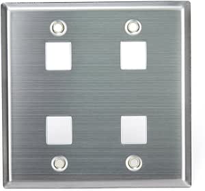 Leviton 43080-2S4 QuickPort Wallplate, Dual Gang, 4-Port, Stainless ...